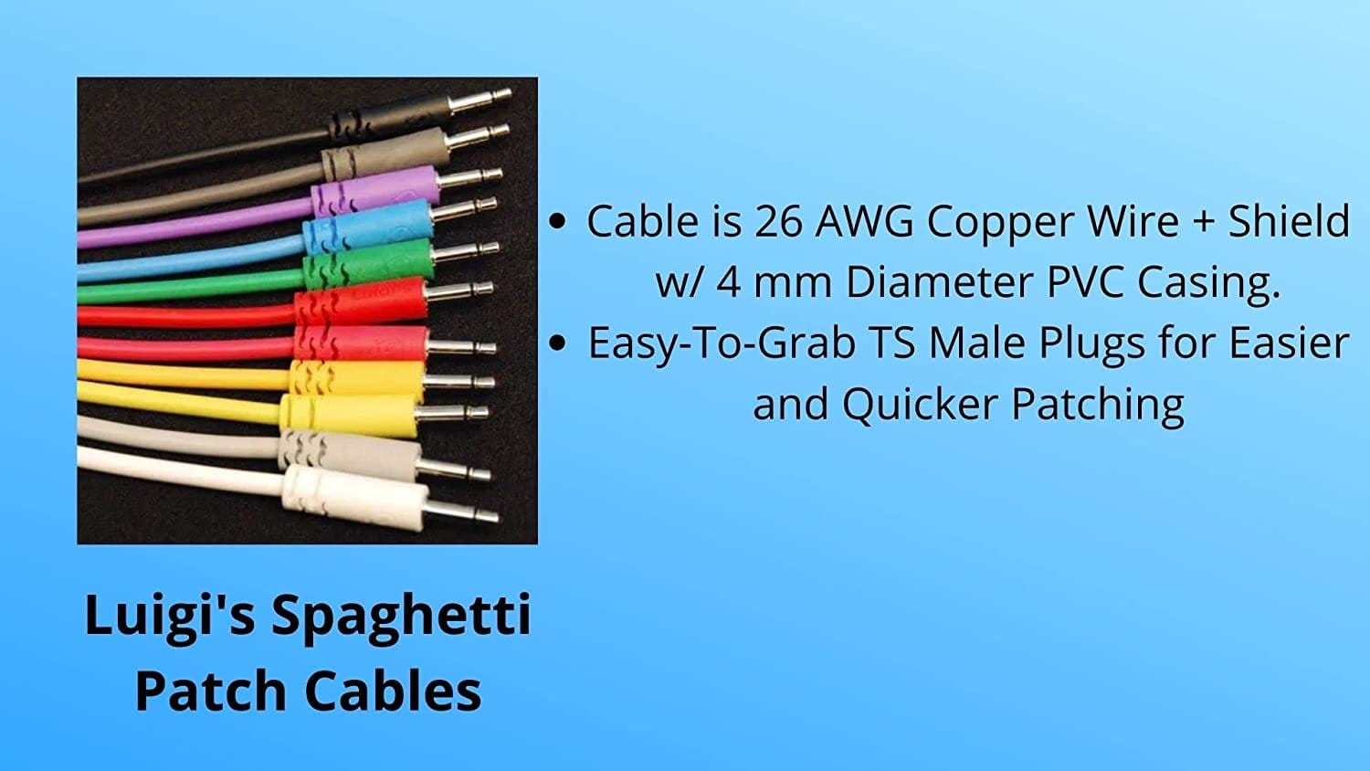 Luigis Modular Supply Spaghetti Eurorack Patch Cables - Package of 5 D ...